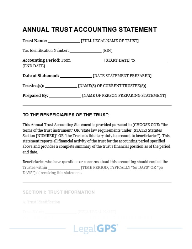 Annual Trust Accounting Statement Template - $35 | Legal GPS