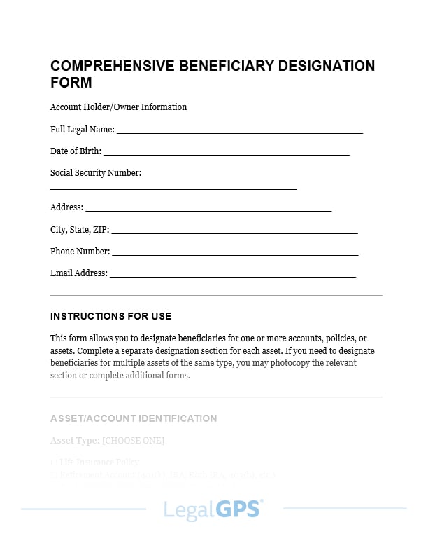 Beneficiary Designation Form Template - $35 | Legal GPS