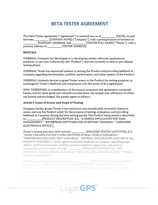 Beta Tester Agreement
