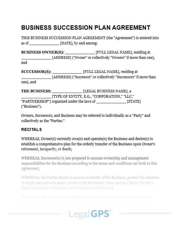 Business Succession Plan Agreement Template - $35 | Legal GPS