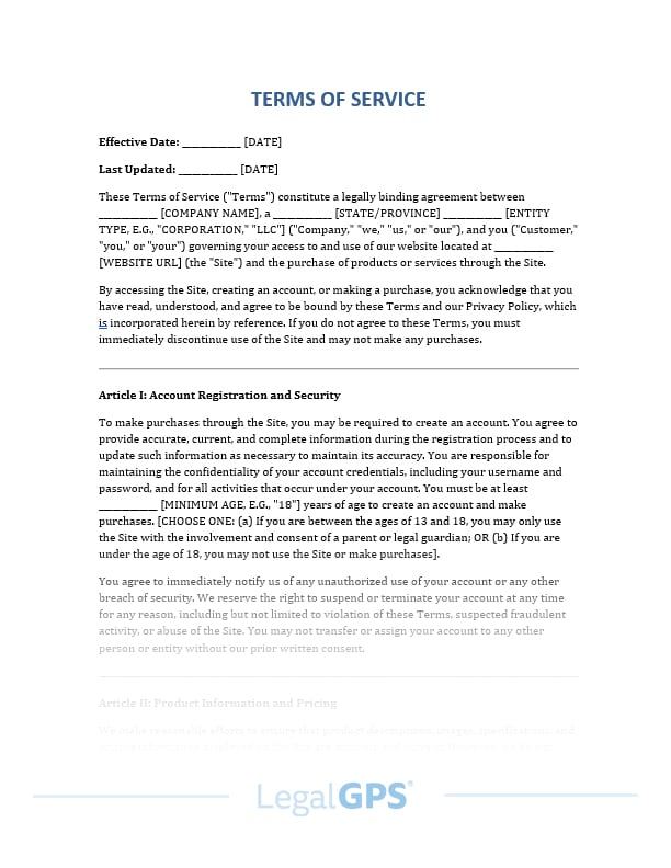E-Commerce Terms of Service