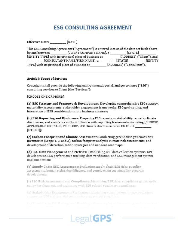 ESG (Environmental, Social, Governance) Consulting Agreement
