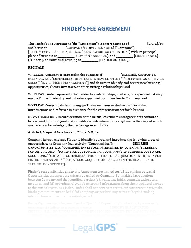 Finder's Fee Agreement