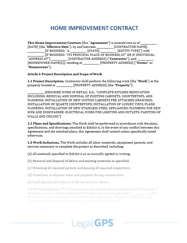 Home Improvement / Small Construction Contract