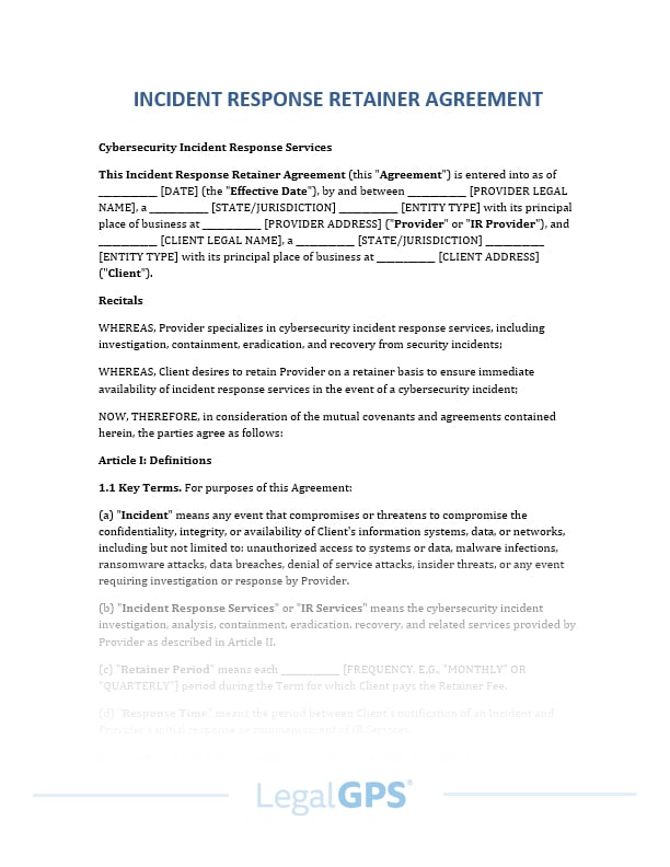 Incident Response Retainer Agreement (Cyber IR)