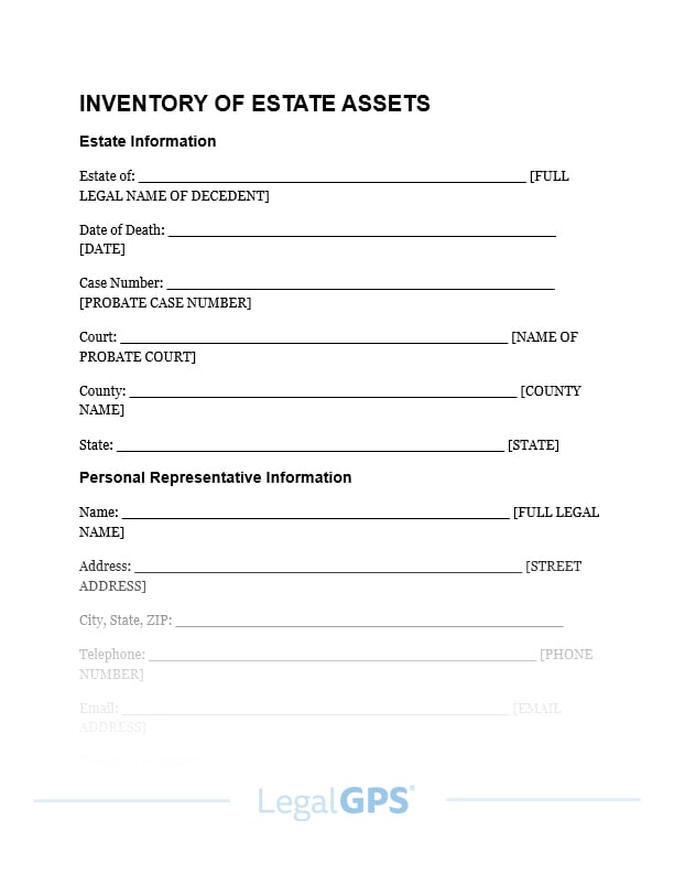 Inventory of Estate Assets Template - $35 | Legal GPS