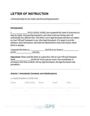 Letter of Instruction Template - $35 | Legal GPS