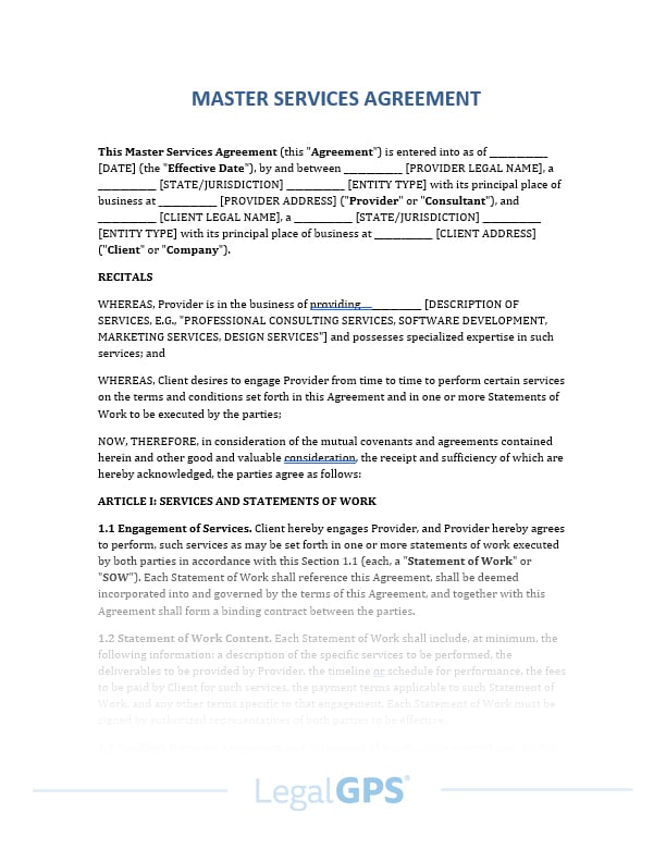 Master Services Agreement (MSA) with Statement of Work (SOW)