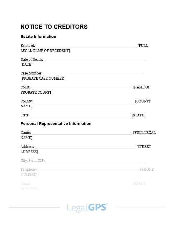 Notice to Creditors Template - $35 | Legal GPS