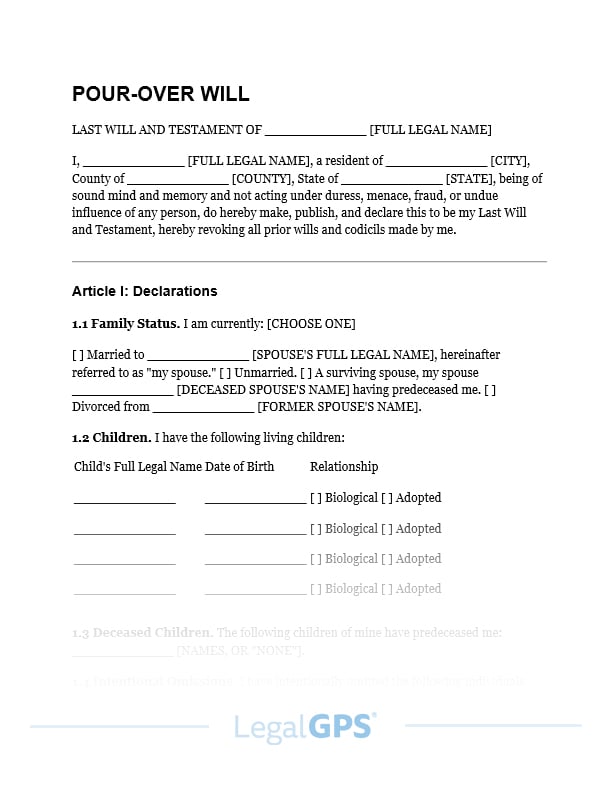 Pour-Over Will Template - $35 | Legal GPS