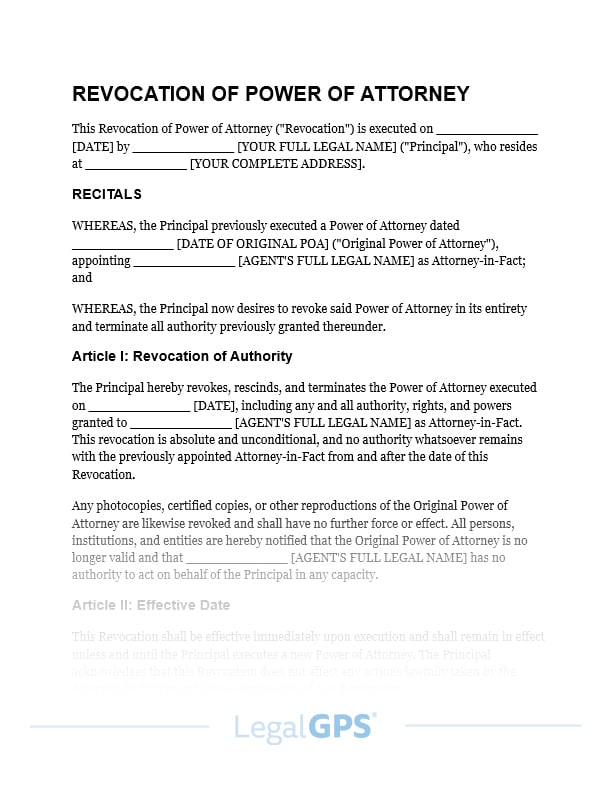 Springing Power of Attorney Template - $35 | Legal GPS