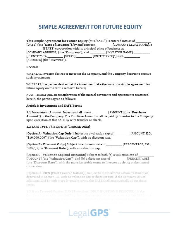 SAFE Agreement (Simple Agreement for Future Equity)