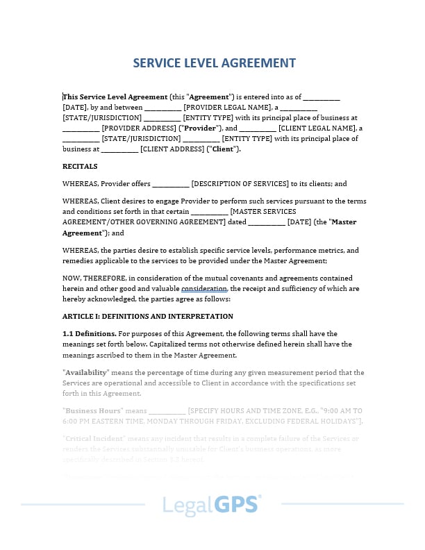 Service Level Agreement (SLA)