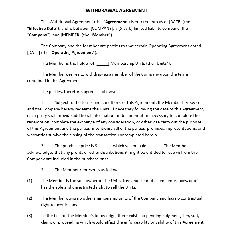 Withdrawal Agreement Template | Legal GPS