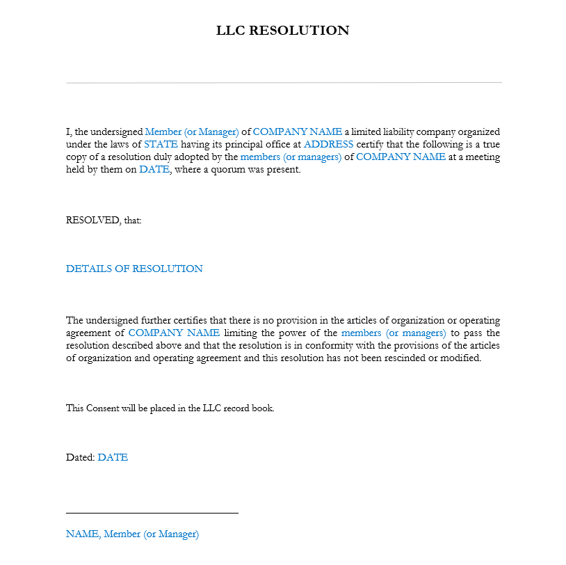 LLC General Resolution