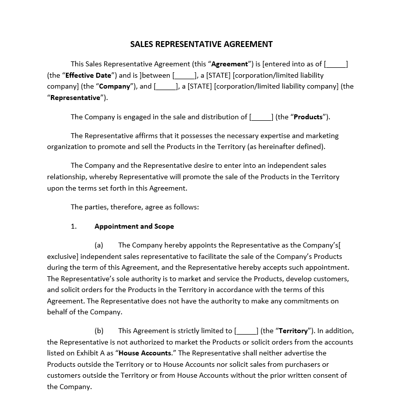 Sales Representative Agreement Template | Legal GPS