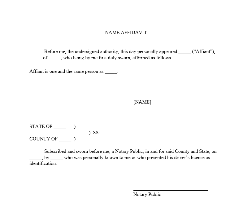 Name Affidavit Template | Legal GPS