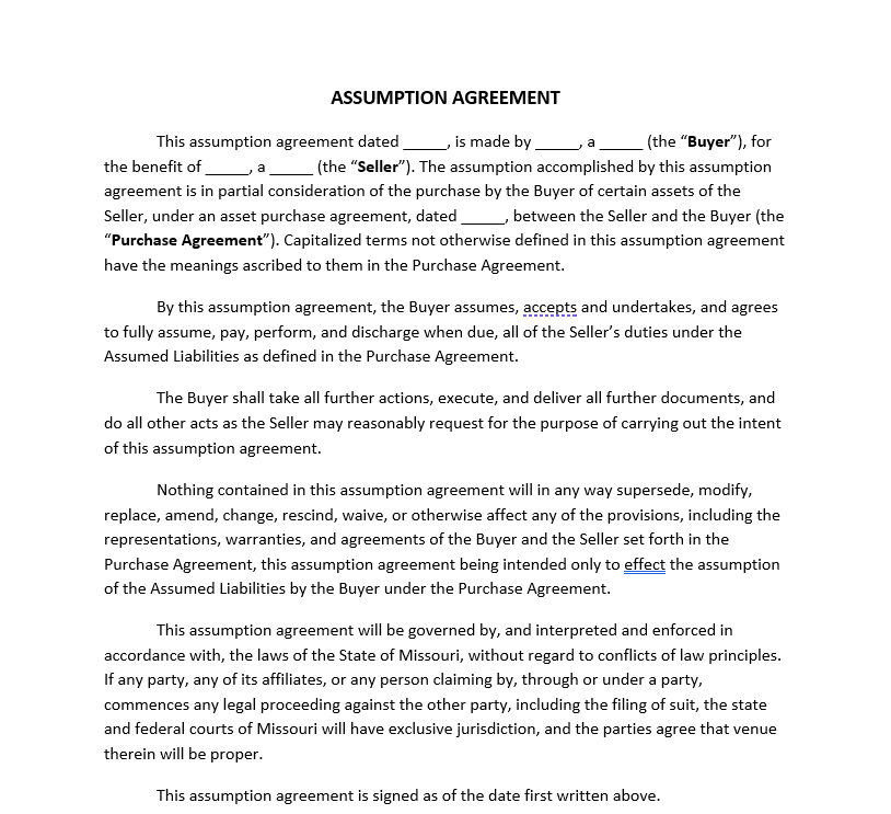 Assumption Agreement Template | Legal GPS