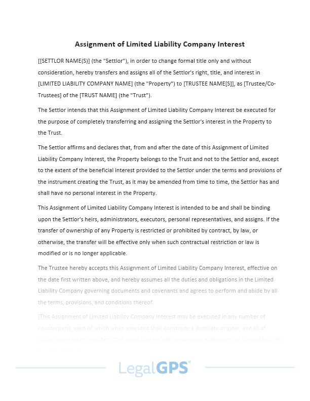 Assignment of LLC Company Interest to Revocable Trust