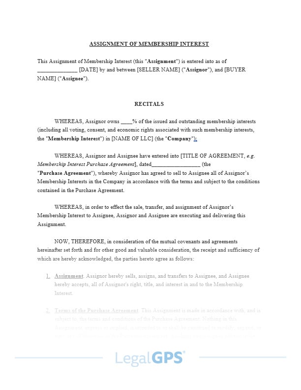 Assignment of Membership Interest