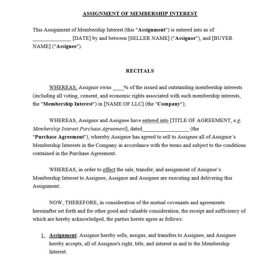 Assignment of Membership Interest