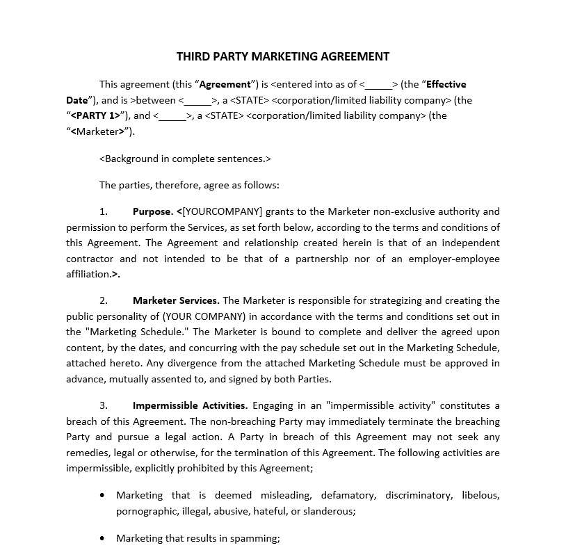 Third-Party Marketing Agreement Template | Legal GPS