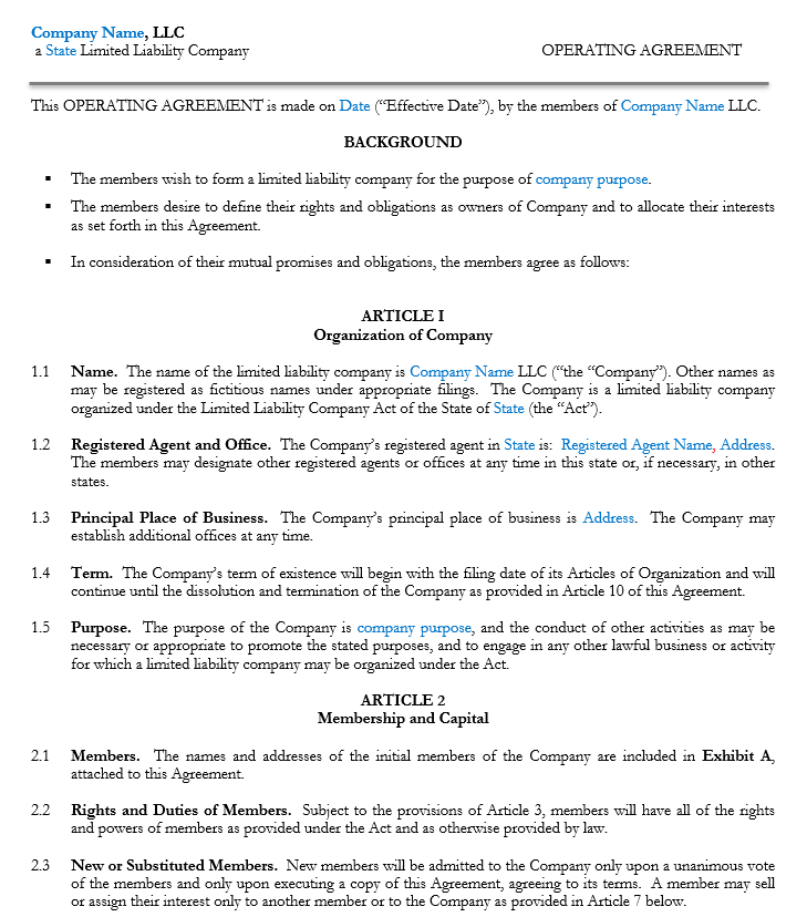 LLC Operating Agreement Template (Multi-Member, Member-Managed) | Legal GPS