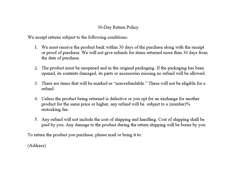 30-Day Return Policy Template | Legal GPS