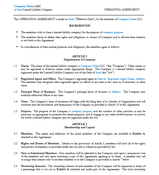 S Corp Multi-Member Managed LLC Operating Agreement Template | Legal GPS